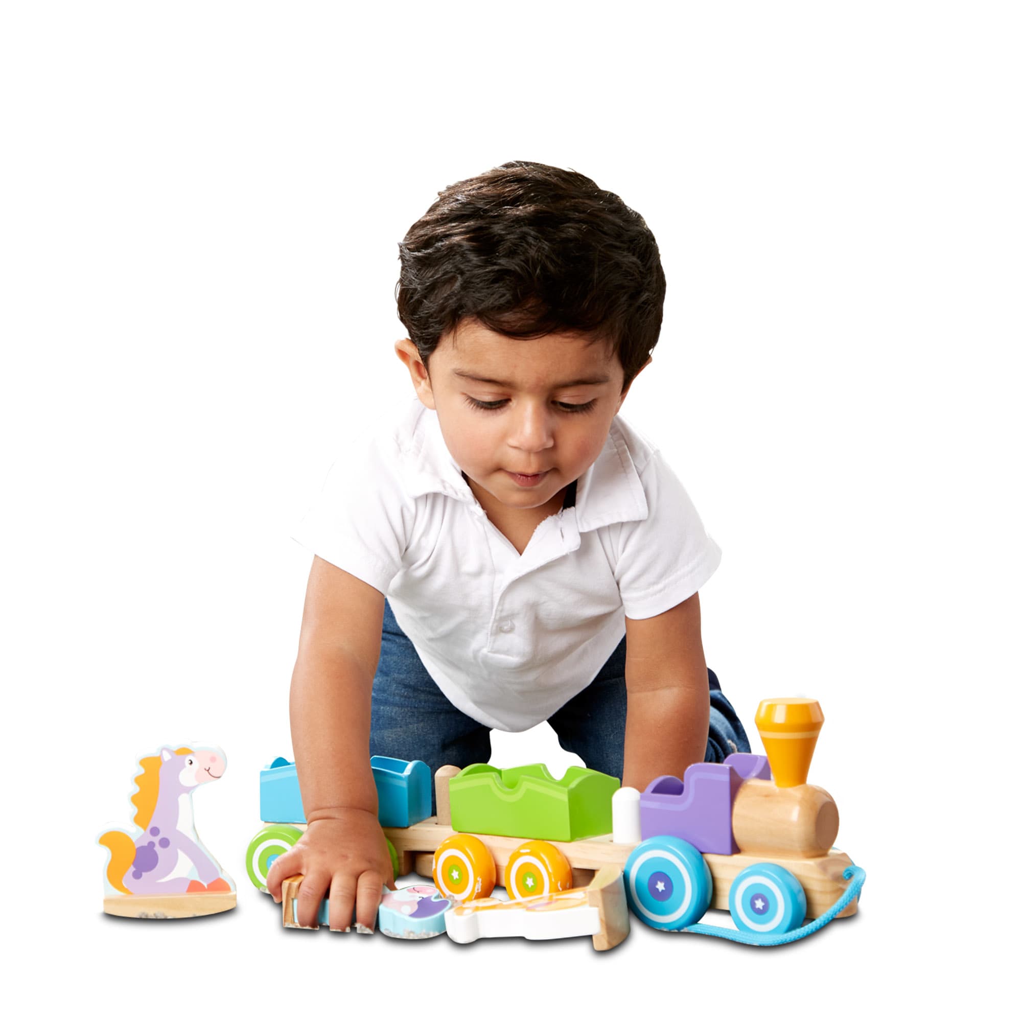 Product: First Play Wooden Rocking Farm Animals Pull Train
